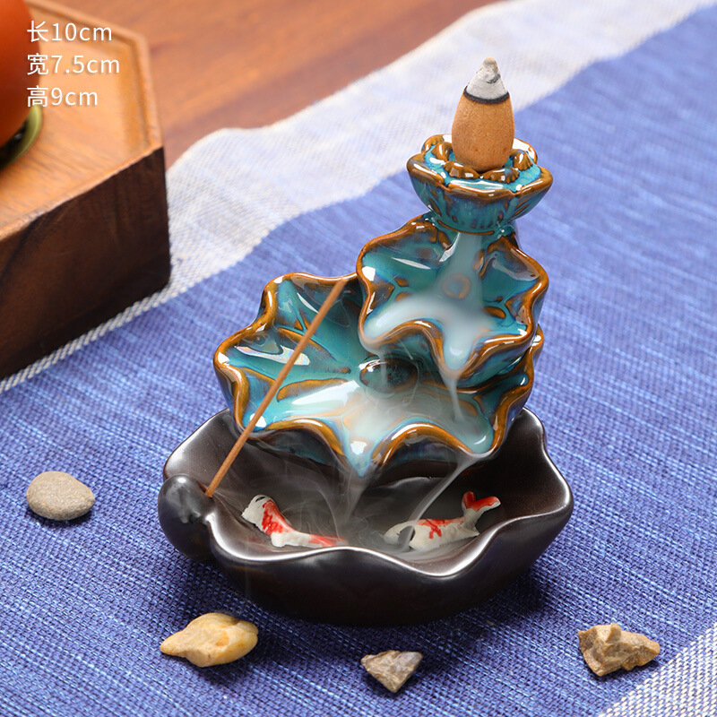 Кадильница с обратным потоком, креативный домашний декор, керамическое изделие, дзен-орнамент, рыбки, сандаловое дерево, орнаментальный кросс-бордер