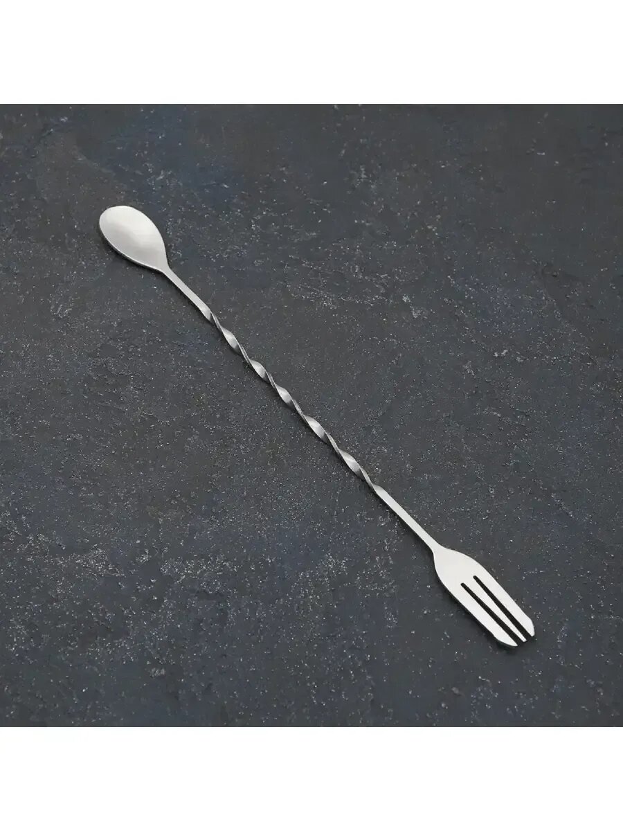 Барная ложка с вилкой для коктейлей длинная 32.5 см