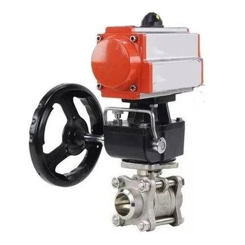 Кран шаровой DN.ru кшпп 316.200-ISO Ду65 Ру25 полнопроходной двухходовой, нержавеющая сталь SS316, под приварку, уплотнение - PTFE, с пневмоприводом DN. ru DA-083 и ручным дублером HDM-2