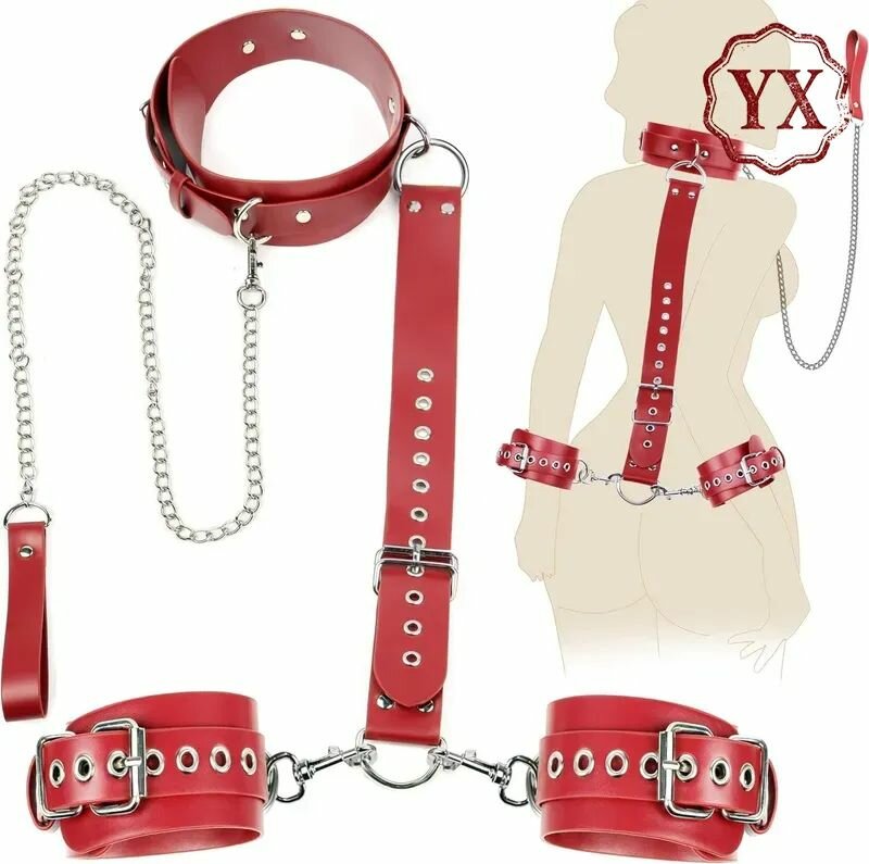 Кожаный набор для взрослых с наручниками и ошейником, регулируемая цепь, маска для глаз, аксессуары для ролевых игр для женщин, BDSM игрушки