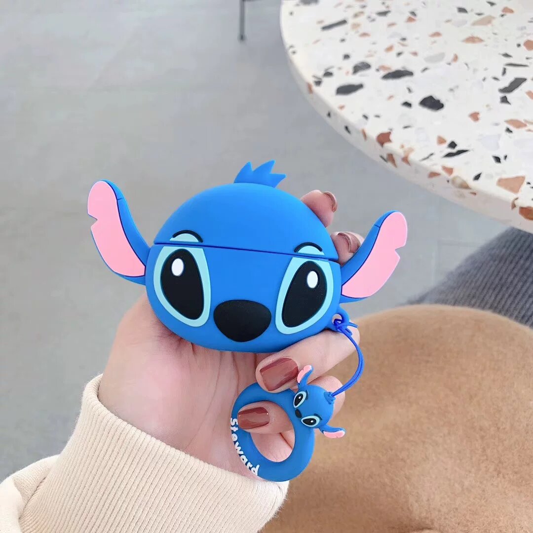 Чехол из силикона для наушников Honor Earbuds X8 с синим персонажем Стич и кольцом - стильный защитный чехол для