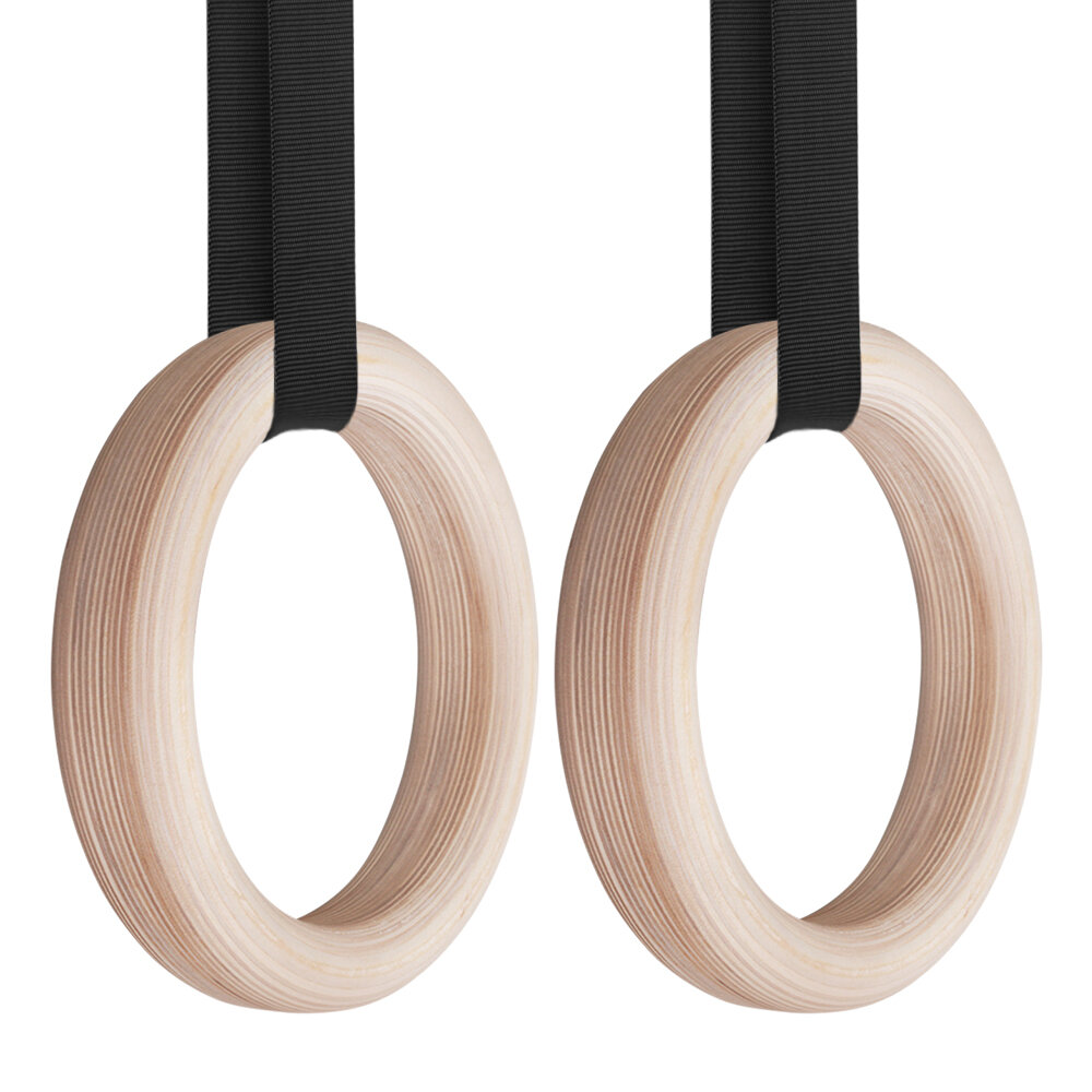 Гимнастические кольца из березовой древесины 28 мм / 32 мм с регулируемым ремнем длиной 4,5 м для домашней гимнастики фитнеса силовых тренировок мышц и тренировок на тягу веса тела, толщина 28мм/32мм, диаметр 233мм, ширина ремня 25мм, максимальная