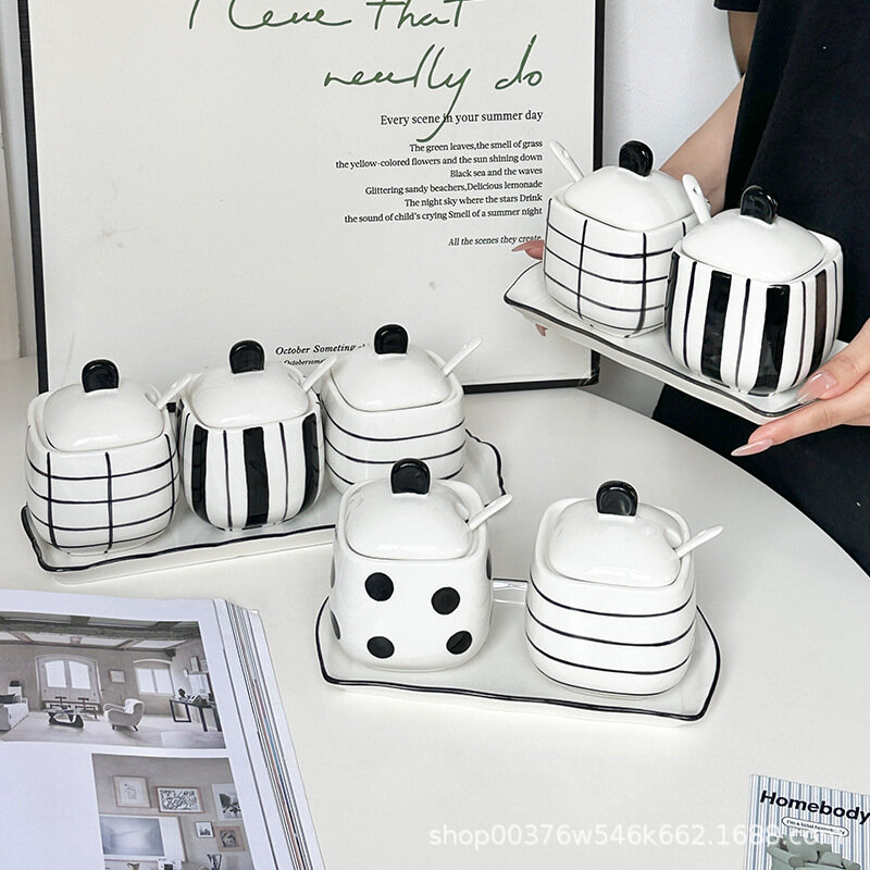 Коробка для специй, кухонная, домашняя, скандинавская, простая, керамическая банка для специй, банка для приправ, банка для соли и глутамата, высококачественный набор