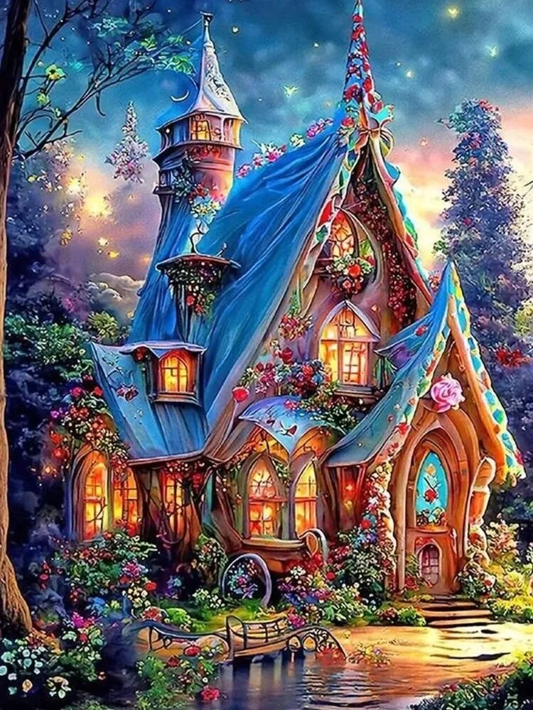 Алмазная Мозаика " Сказочный Замок ", Круглые Бриллианты И Стразы, 40х50 См