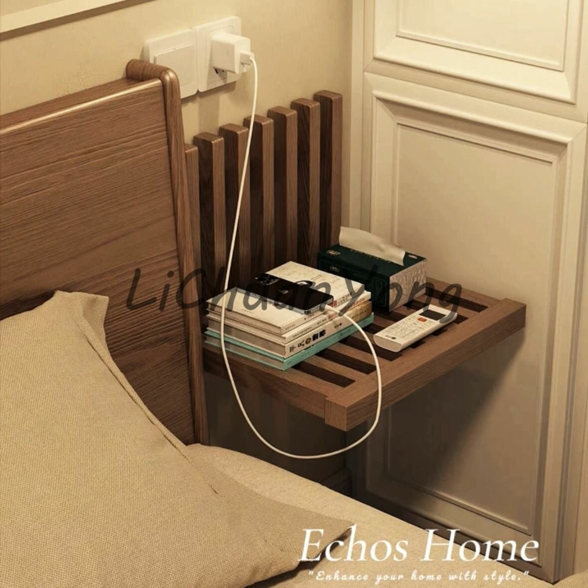 Прикроватный столик складной настенный: парящий столик из массива дерева, полка-стол для спальни