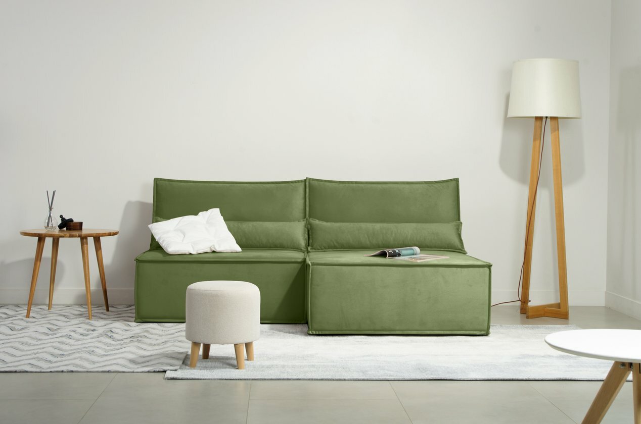 Диван угловой раскладной Divan.ru Стаус Velvet Olive (Velutto), 201х135х89, спальное место 120х201, велюр, светло-зеленый