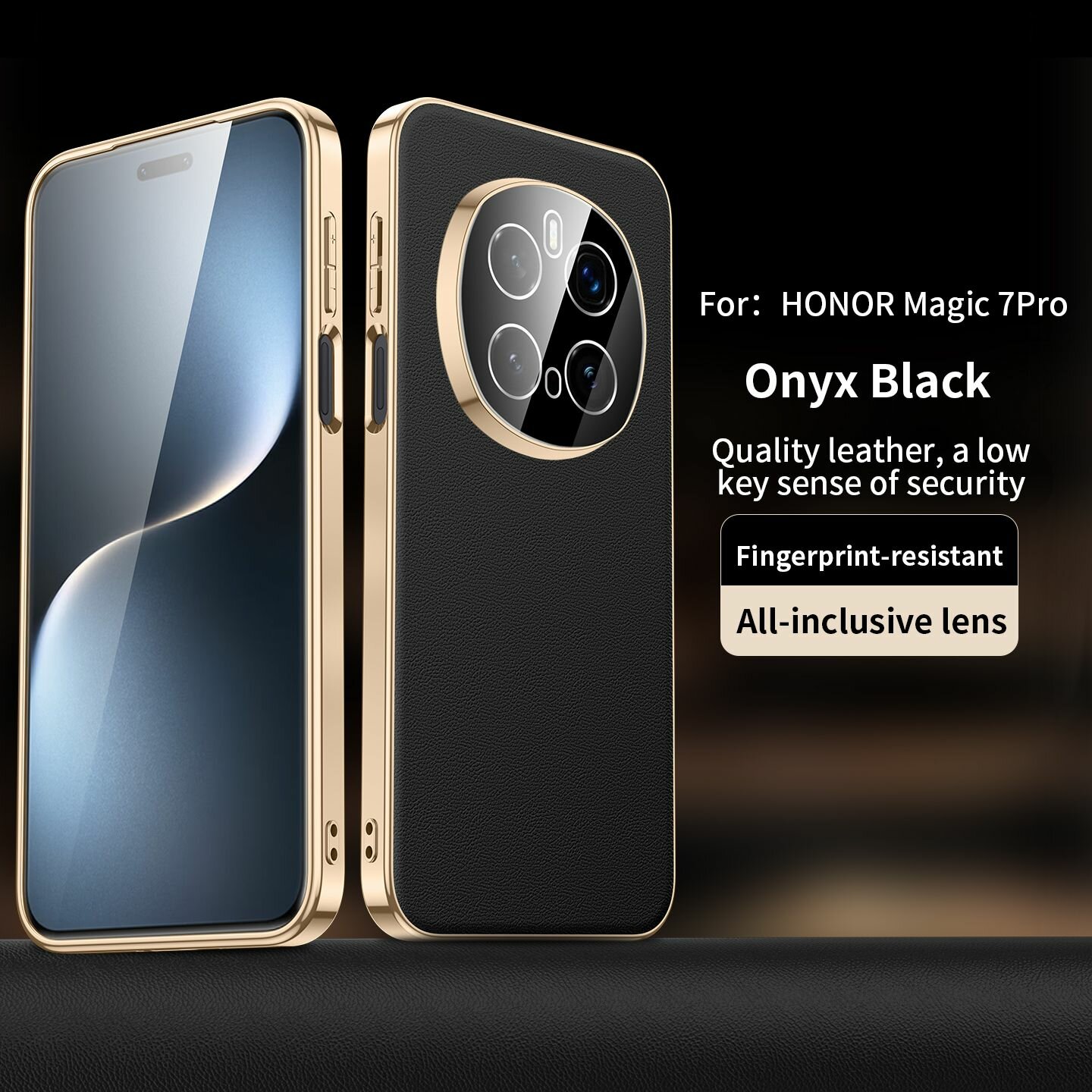 Чехол для Honor Magic 7 Pro/Хонор Магик 7 Про Кожаный корпус + рамка с золотым гальваническим покрытием антиударный чехол