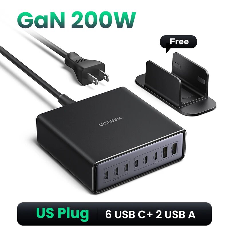 Зарядное устройство UGREEN X766, GaN, 200 Вт, US Plug, с подставкой