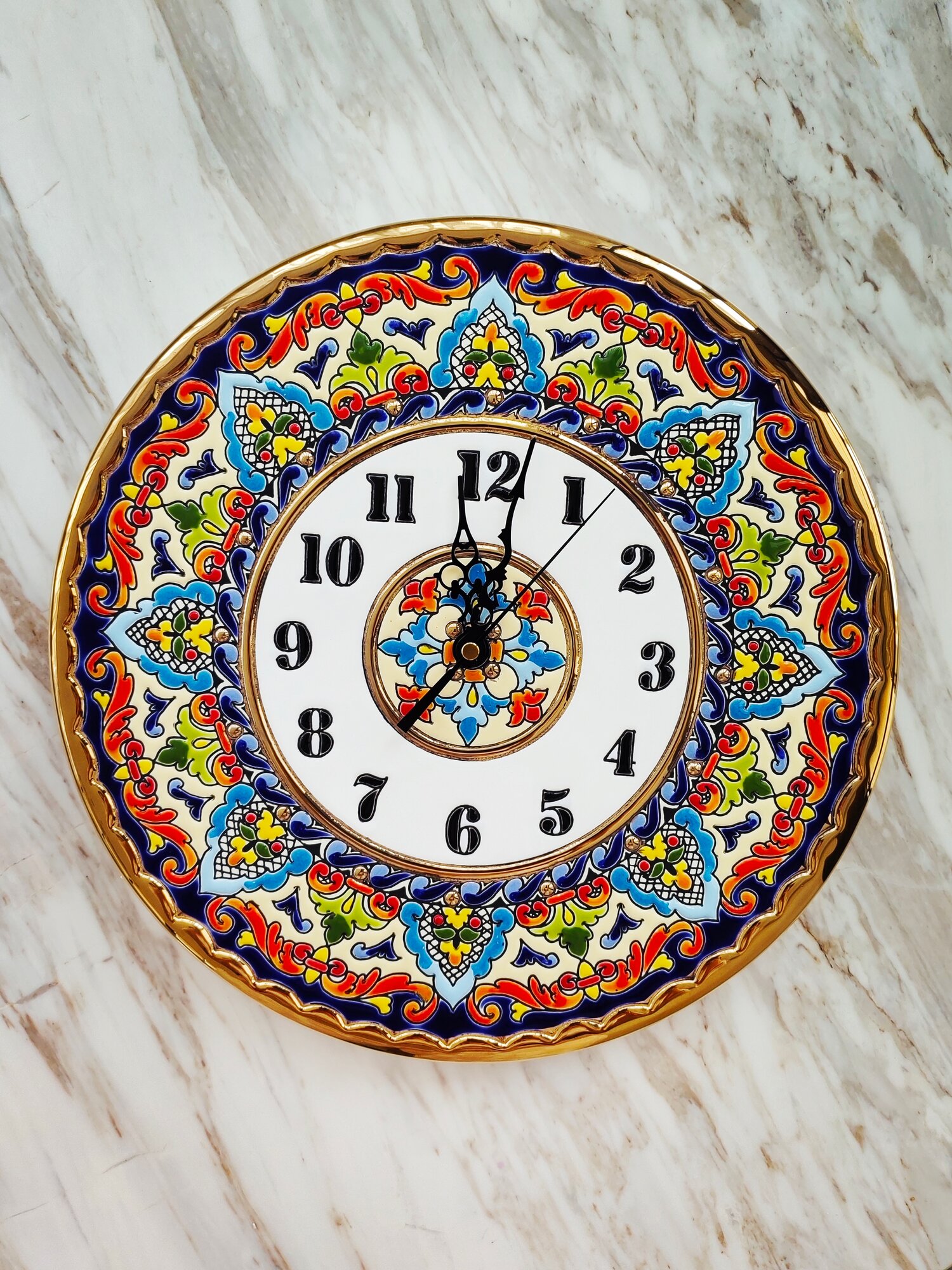Часы настенные, декоративные, керамические фабрики Cercolon диаметр 32 см, ручная работа испанских мастеров
