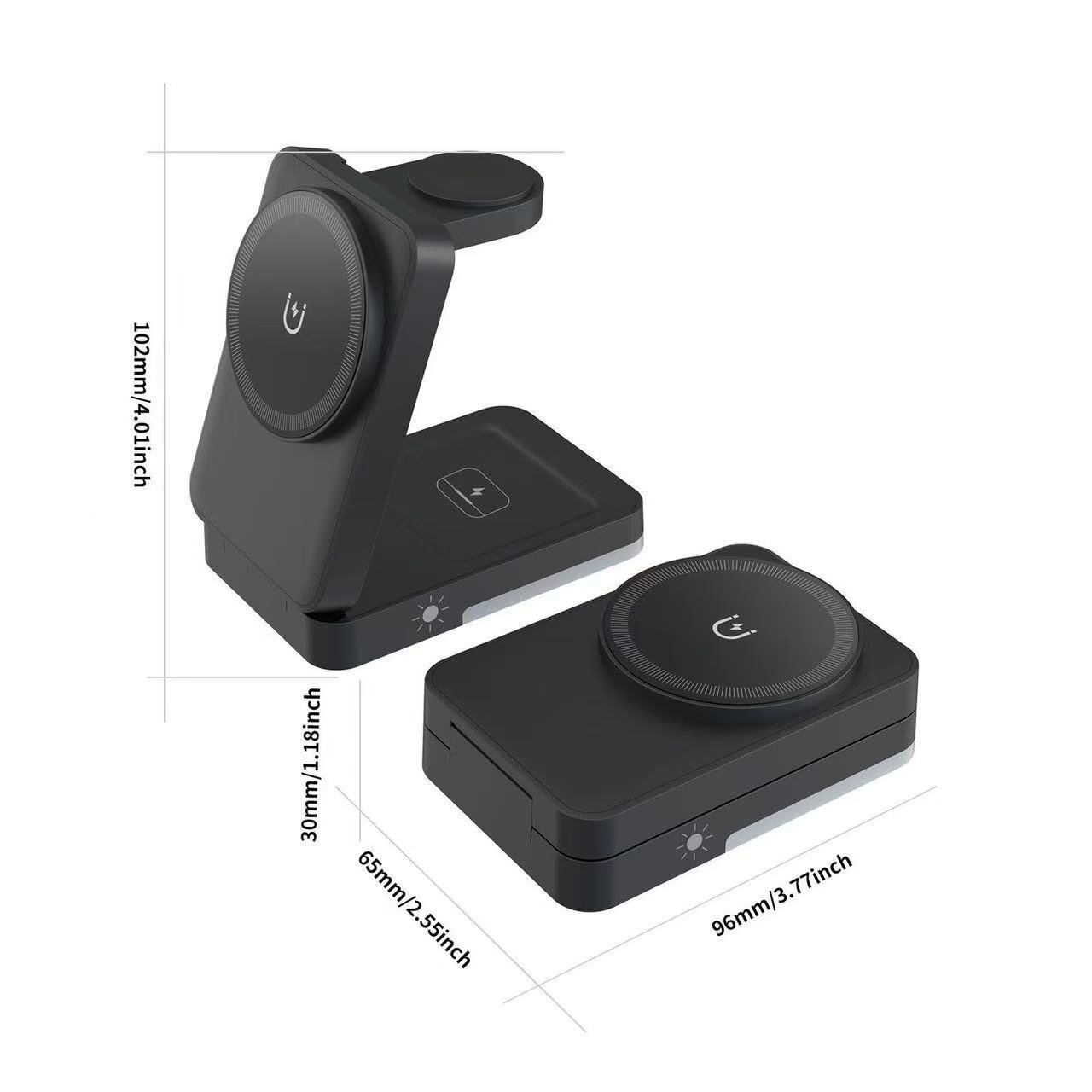 Зарядная станция 3 в 1 складная магнитная, для iPhone Watch AirPods, 15 Вт, компактная подставка