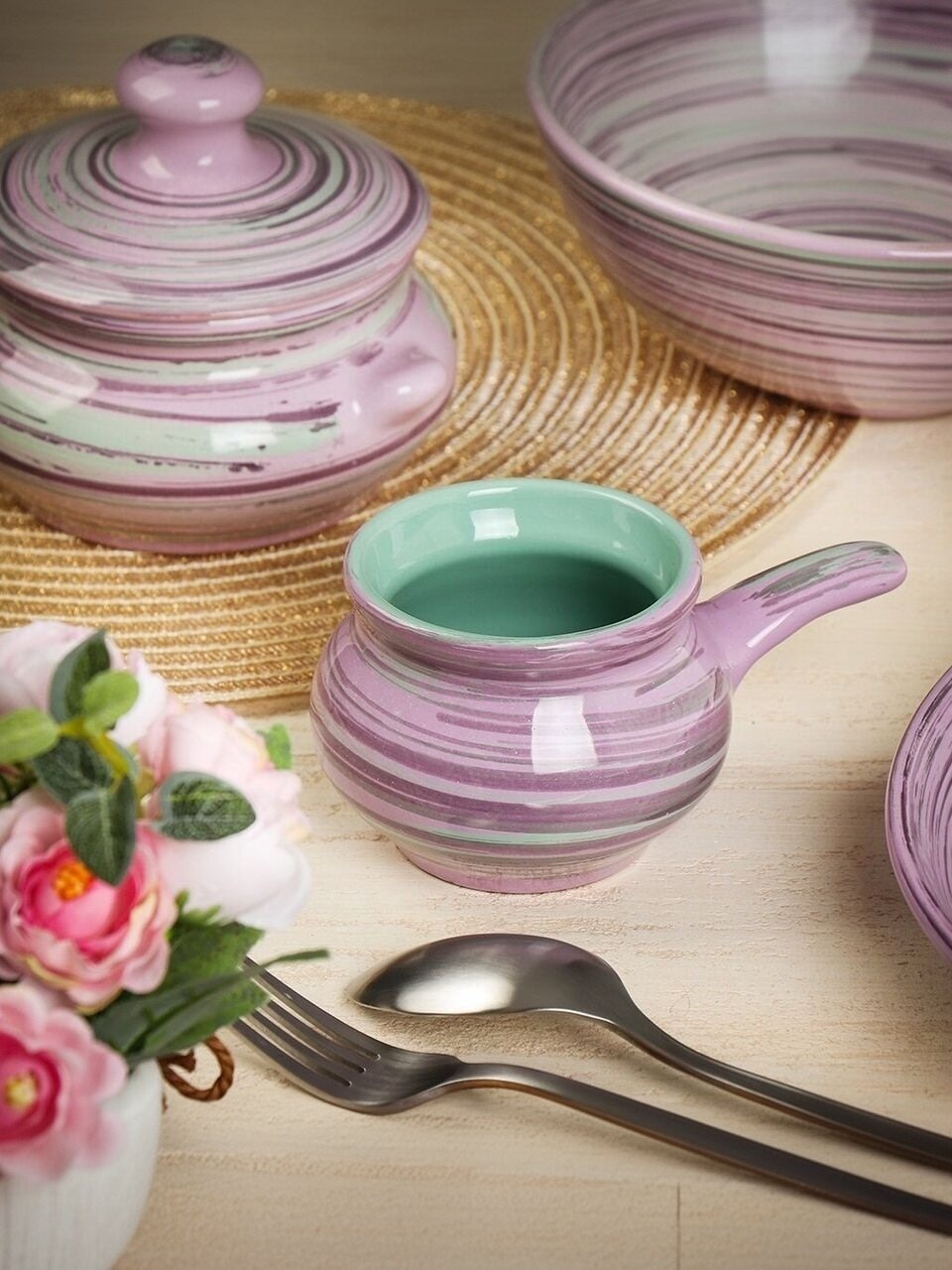 Керамическая кокотница Борисовская керамика Лаванда Новарусса 0.3 л для запекания жульена, суфле и паштета, 7 см