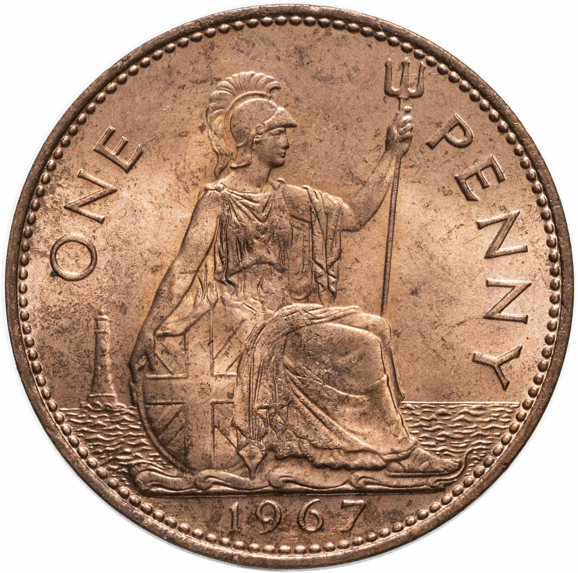 Великобритания 1 пенни penny 1967, Бронза, в сохранности AU-UNC