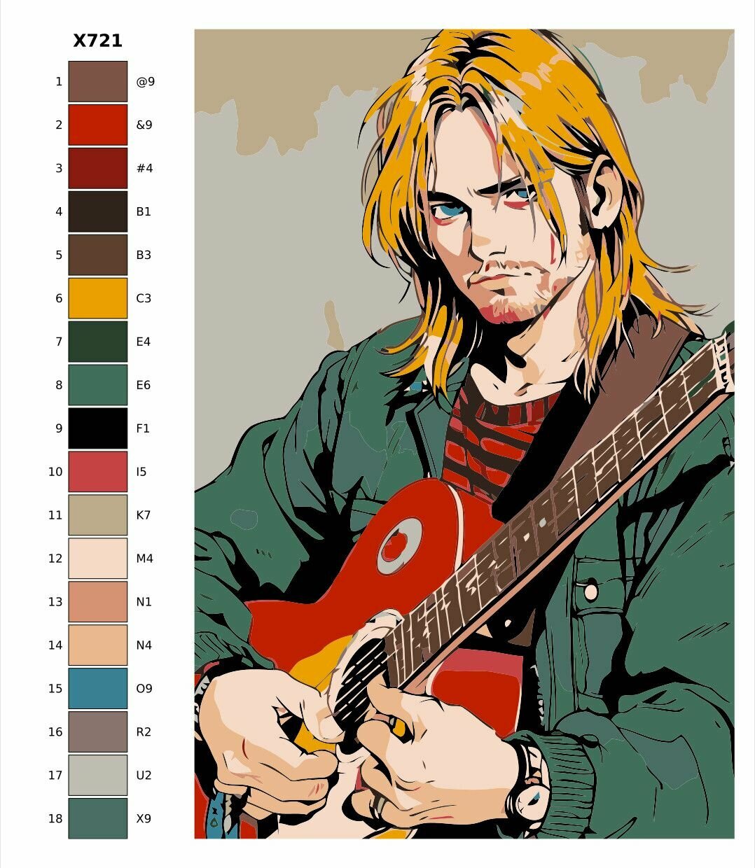 Картина по номерам X-721 "Рок музыкант Kurt Cobain (Курт Кобейн)" 40х60