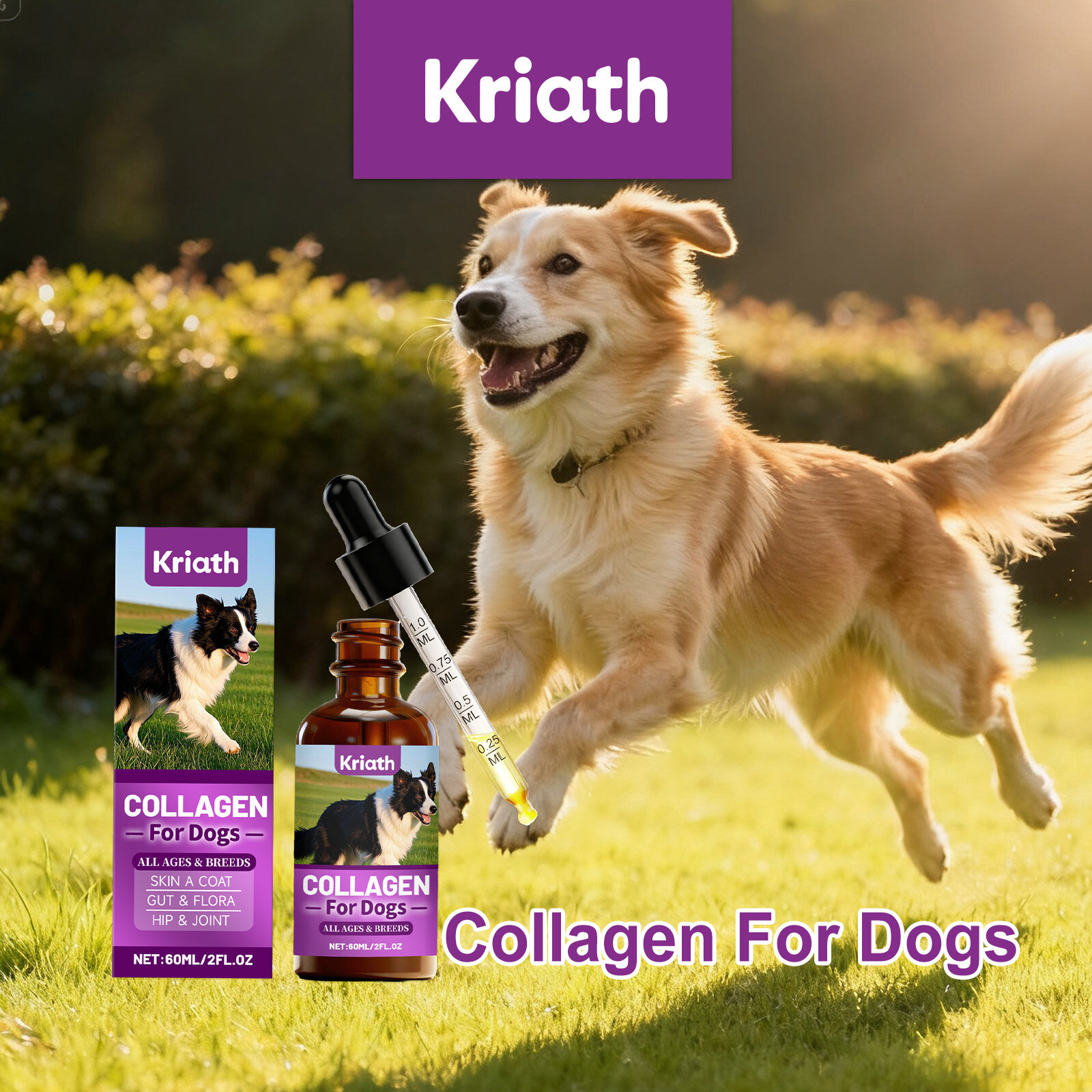 Коллагеновые капли для собак, бережный уход за кожей, шерстью и суставами, легко усваиваемые капли