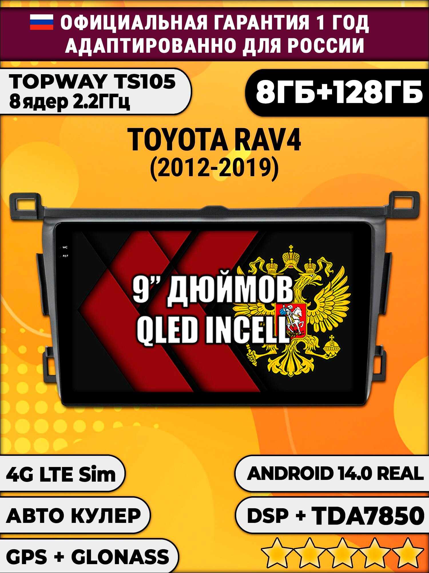 TS105, память 8/128гб для TOYOTA RAV4 (2012 2013 2014 2015 2016 2017 2018 2019) Рав RAV-4, Android магнитола