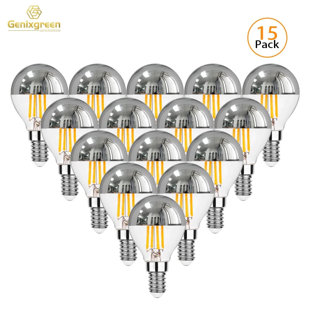Genixgreen Светодиодная лампа Эдисон полухромированная 4Вт 15 PACK, E14 220V