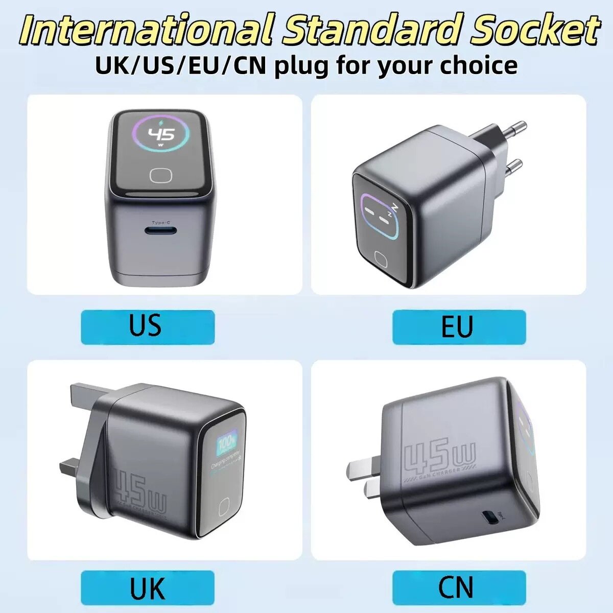 Новый AI умный 100W GaN зарядник, совместимый с мобильными телефонами и ноутбуками, многопортовый зарядник для мобильных телефонов