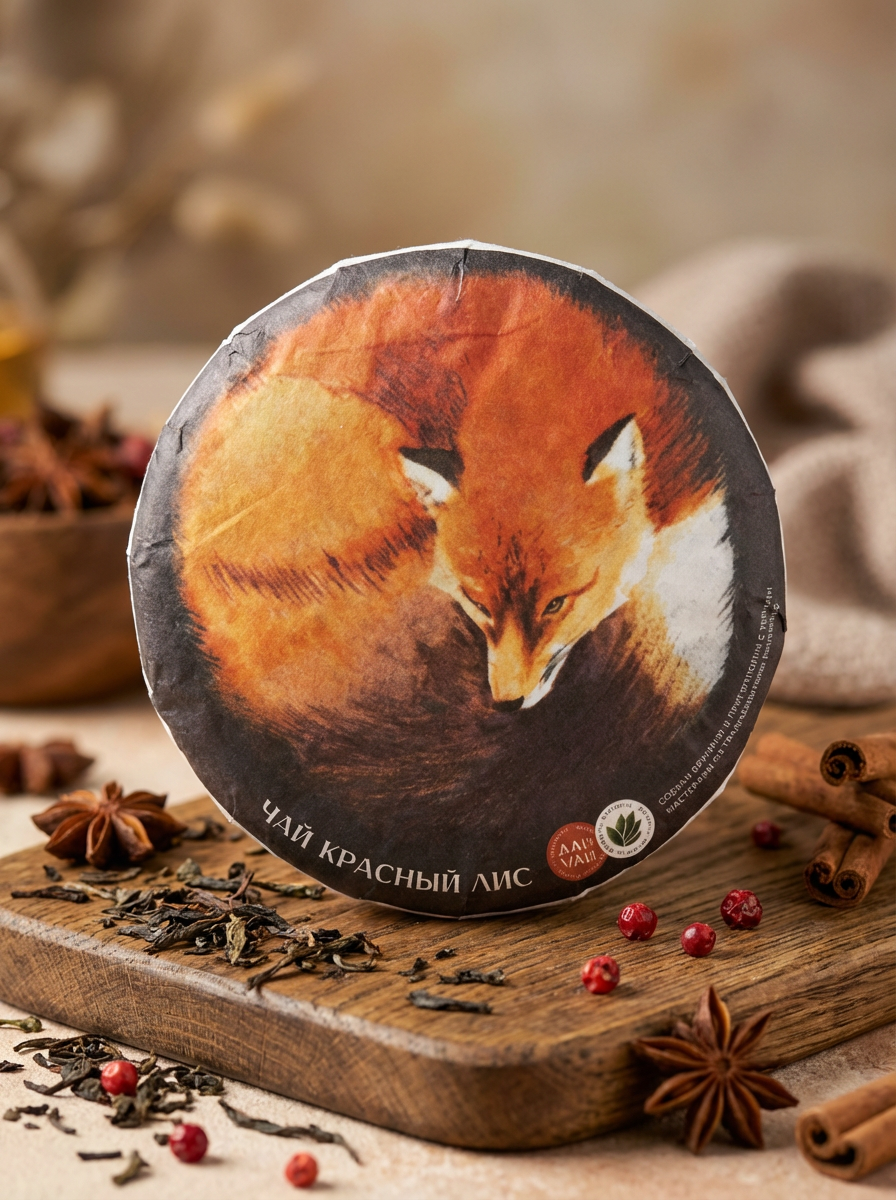 Красный чай Красный лис, 200 г/блин, 2025 год, дянь хун китайский крупнолистовой прессованныйДайчай