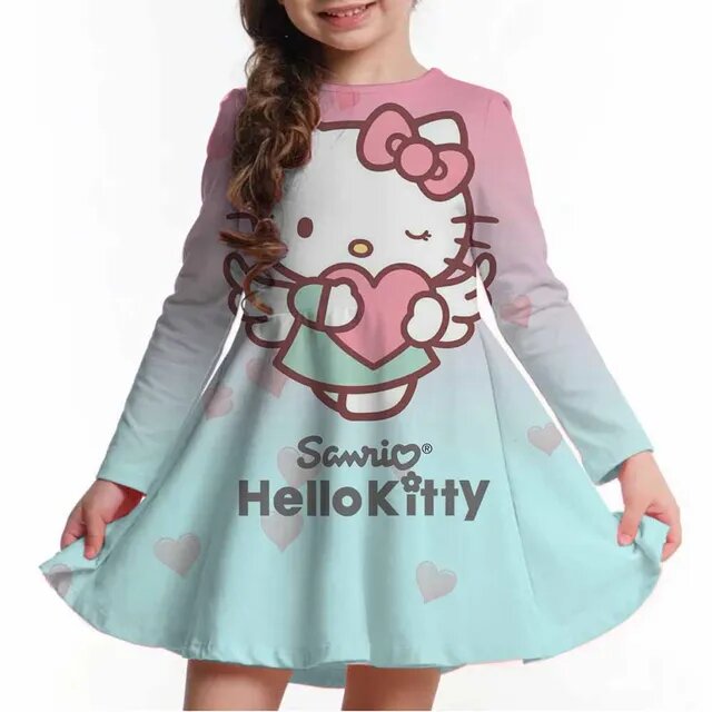 Это платье с длинными рукавами Hello Kitty идеально подойдет девочкам для вечеринок и детских каникул весной, а также для повседневной носки осенью.