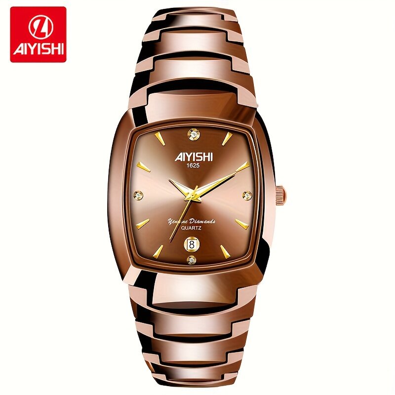 Часы для мужчин бизнес-класса, кофейный золотой цвет, модные повседневные универсальные маленькие квадратные часы