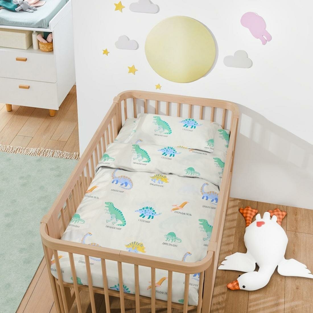 Постельное бельё "Крошка Я" Динозаврики 112*143 см, 60*120+20 см, 40*60 см, бязь 125 г/м2