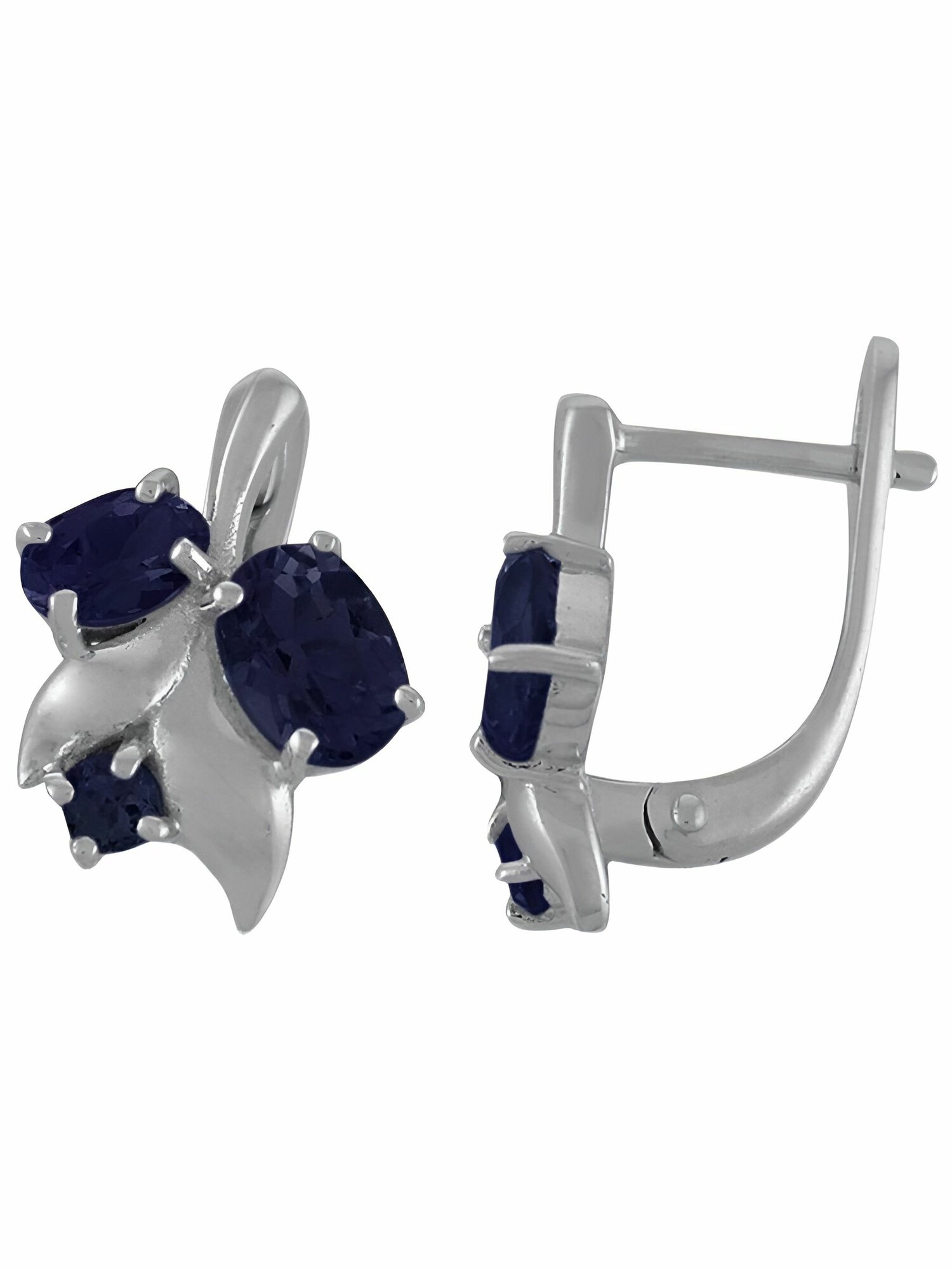 Серьги, серебро, 925 проба, родирование, сапфир, фианит