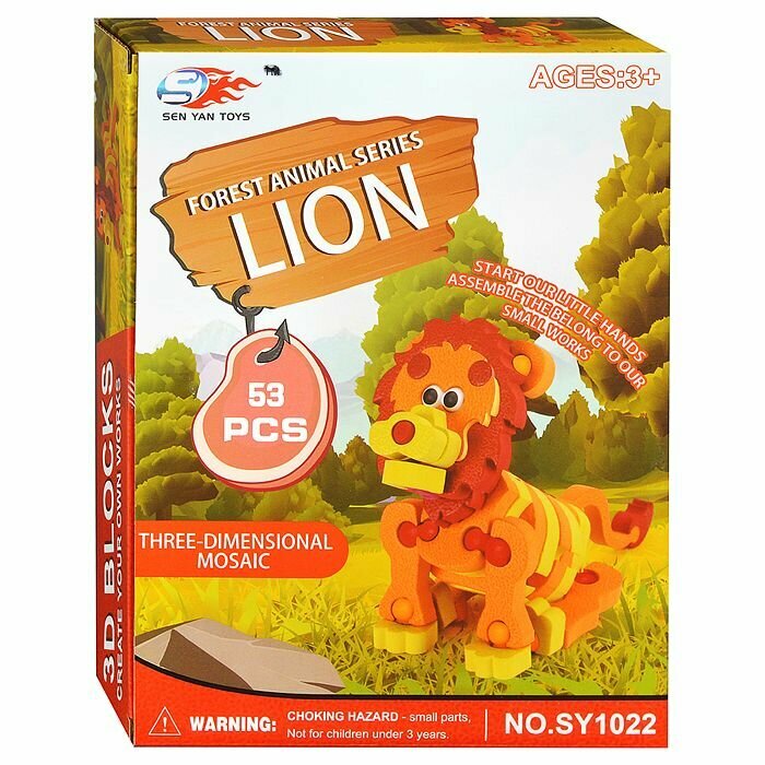 Конструктор Oubaoloon "Лев", 53 детали, ЭВА, в коробке