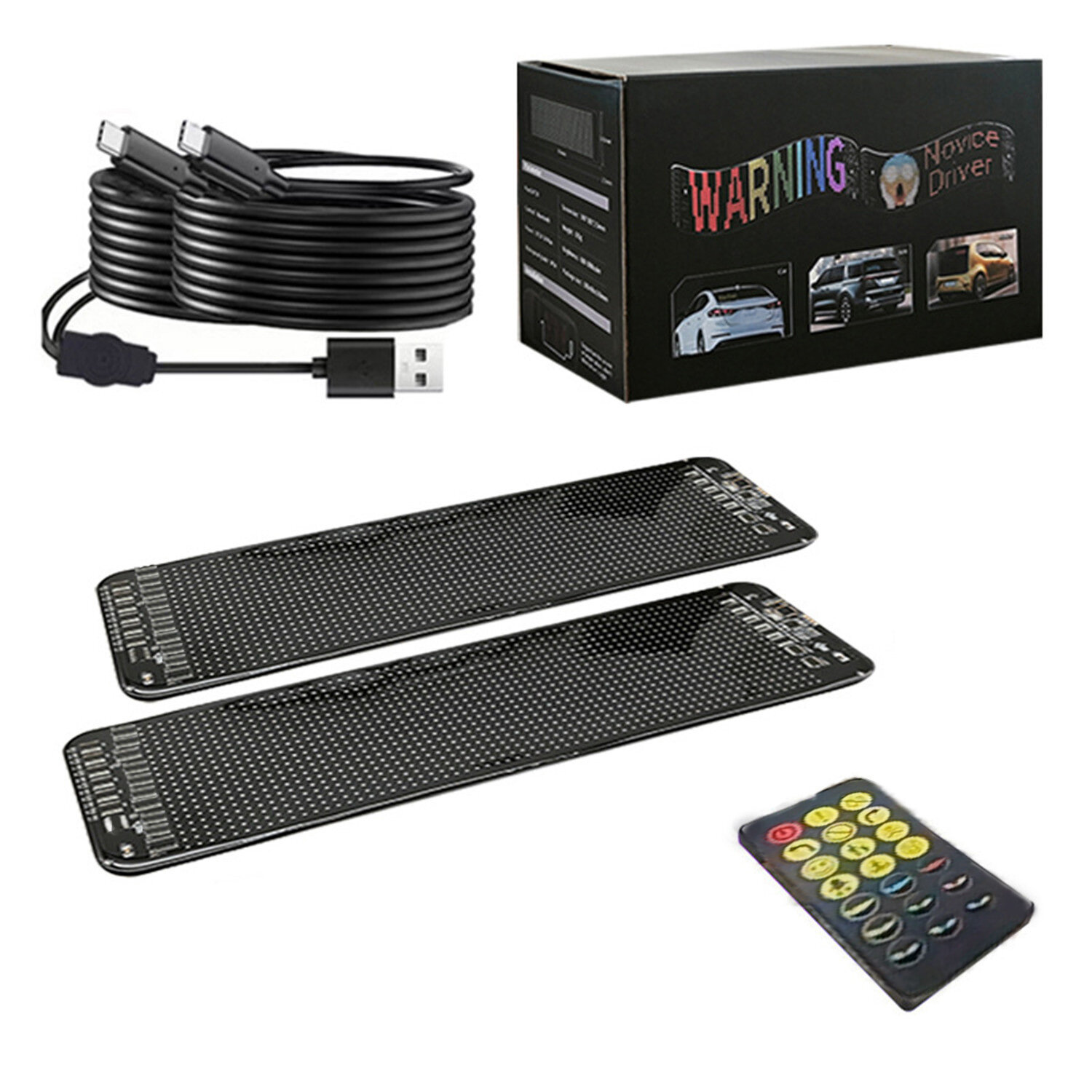 2PCS анимированные LED глаза для авто, мигающие, для ветровых щитов автомобилей и грузовиков, LED приборные панели для гибких экранов автомобилей, размер 600 x 120mm/23.42 x 4.72 дюйма, разрешение 96px x 16px, с Bluetooth, USB, приложением, пультом