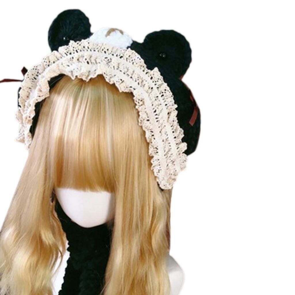 Вязаная шапка-бини с ушками животных, Черный