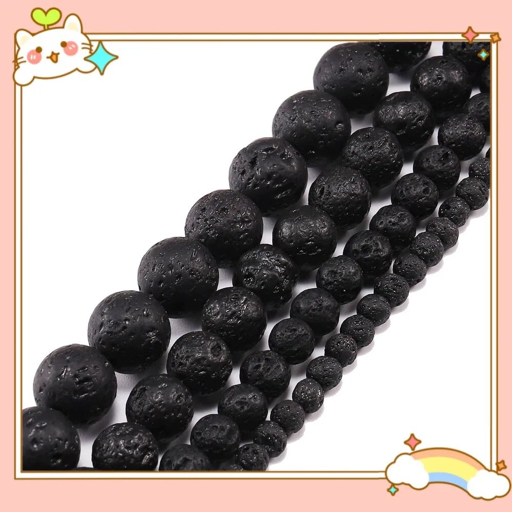 Бусины Вулканическая лава, натуральный камень, 10 мм бусины на нитке (около 38шт) . Для рукоделия