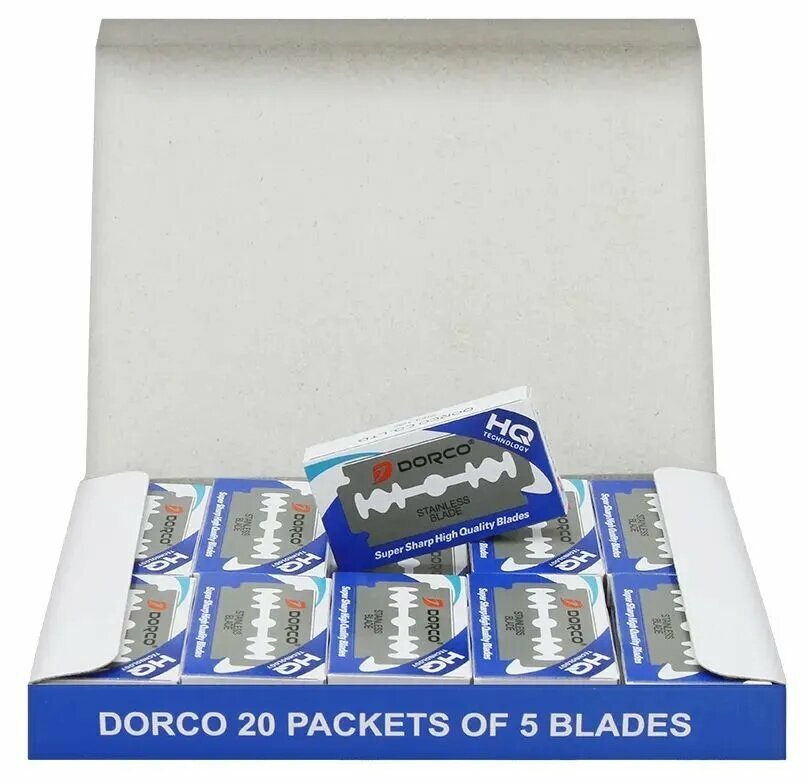 10 упаковок по 10 штук, двустороннее лезвие Dorco ST300 classic для Т-образного бритвенного станка, нержавеющая сталь, острое, для безопасного бритья