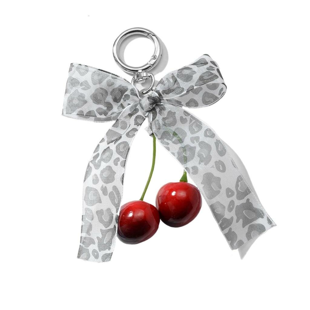 Брелок-подвеска «Вишня с бантиком», Серый леопардовый принт b