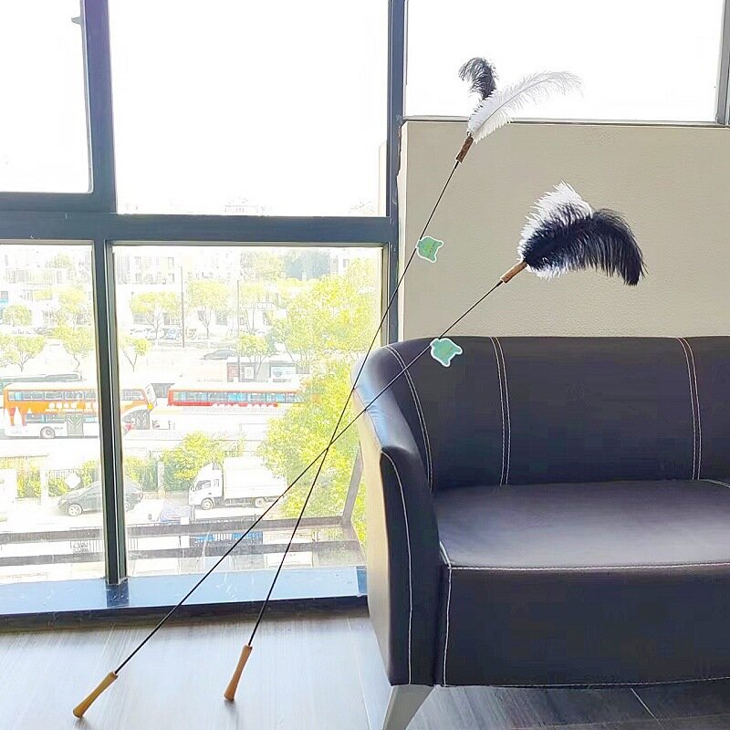 Игрушка для кошек, экстра длинная палка с перьями фазана/страуса, дразнилка с колокольчиком, игрушка для кошек, оптовая продажа от производителя