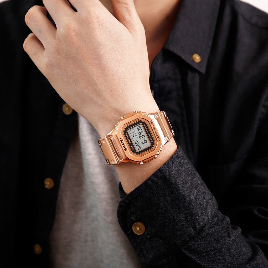 Будильник SK-1456, светящиеся электронные часы для женщин, корейская версия, водонепроницаемые, модные, элегантные, стиль для пар, маленькие золотые часы