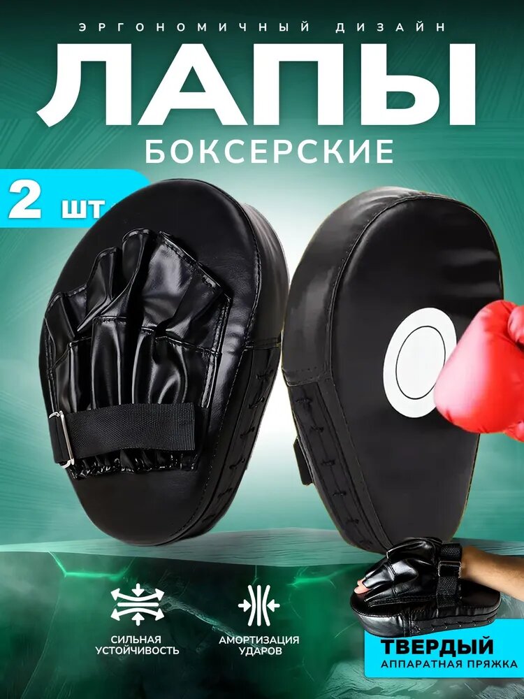 Лапы боксерские для тренировок, 2 шт, черные, из искусственной кожи, размер 245*185*60 мм