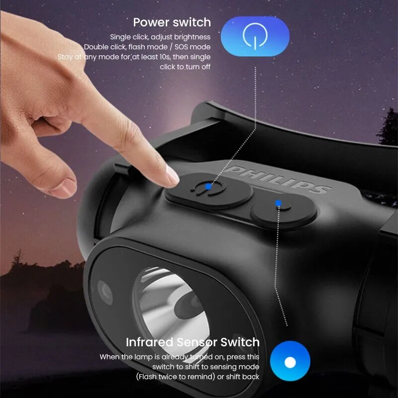 Philips Фонарь ручной SFL1851/93, светодиодный, черный, с USB-зарядкой — фото 1