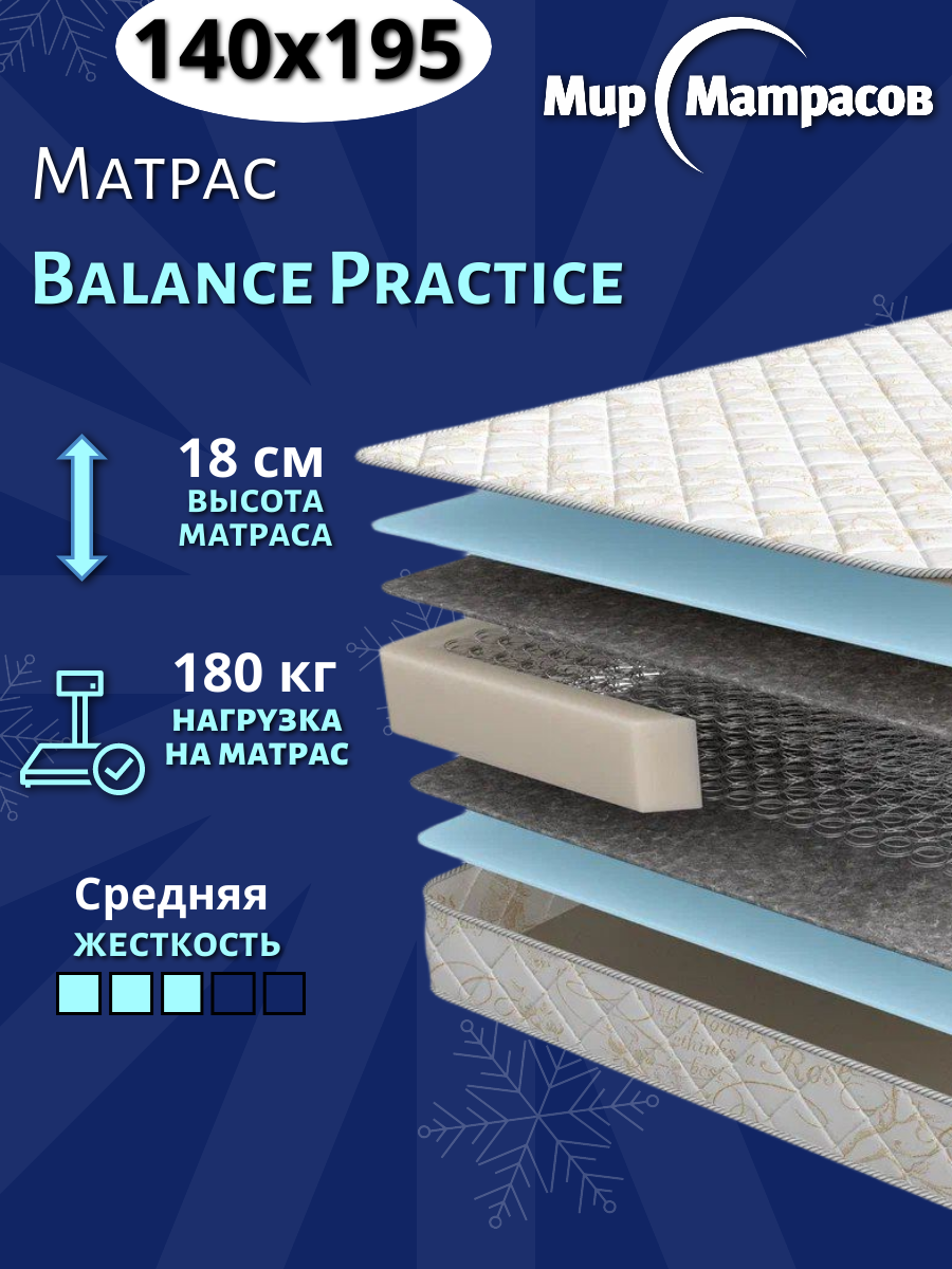 Матрас Balance Practice 140х195, пружинный, средней жёсткости, 18см