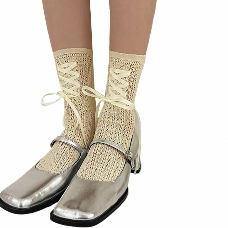 Женские летние кружевные гольфы с бантами, Желтый