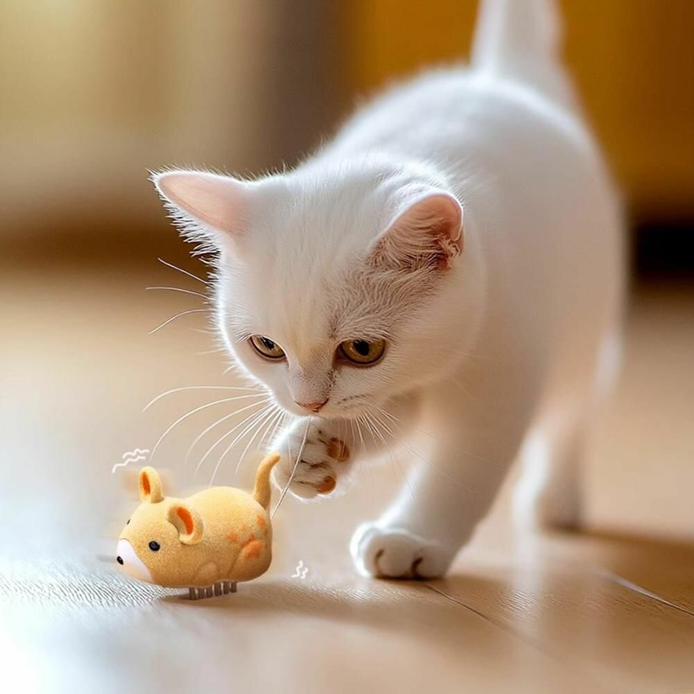 Заводная мышка для кошек/ Интерактивная умная игрушка для кошек мышка со звуком механическая мышка пищащая движущаяся игрушка