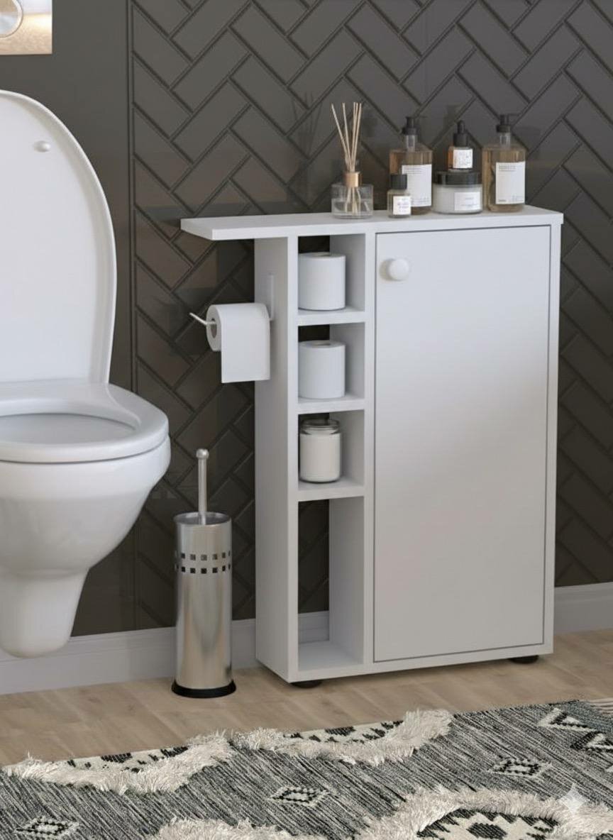 Шкаф в ванную DobroMeb напольный, тумба в туалет, ЛДСП, 58 см x 15 см x 72 см, белый