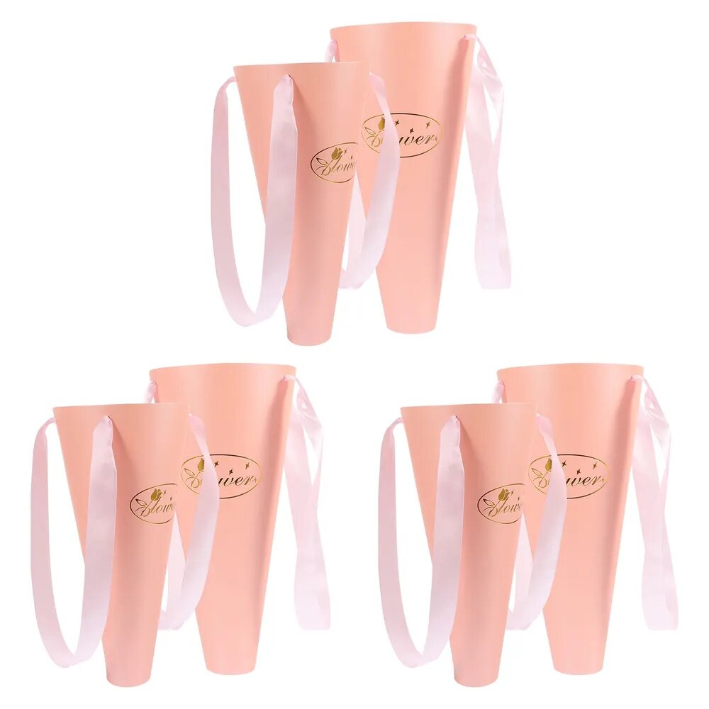 Перламутровая бумажная сумка для цветов с ручками розового цвета для упаковки букетов набор 6 шт