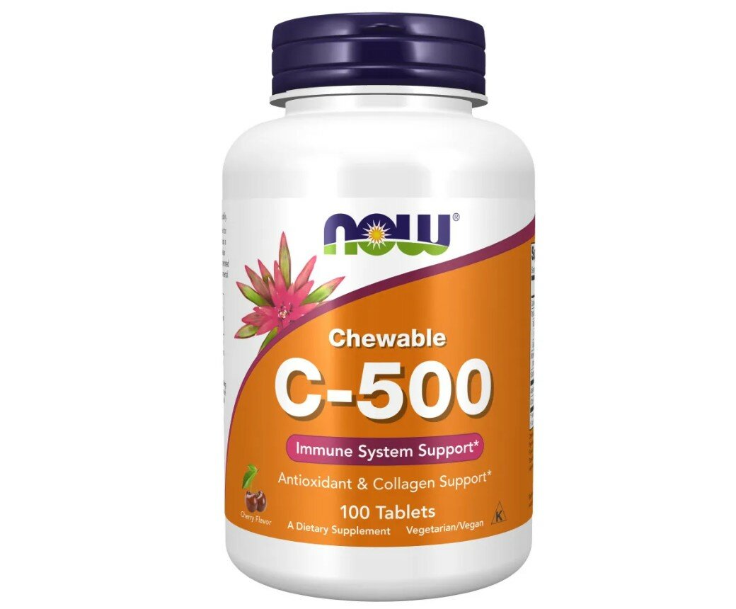 Vitamin C 500mg Chewable 100 tabs Now, 100 порции(й), вишня