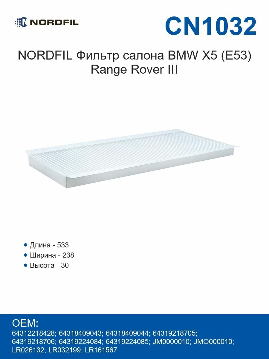 NORDFIL Фильтр салона BMW X5 (E53) Range Rover III