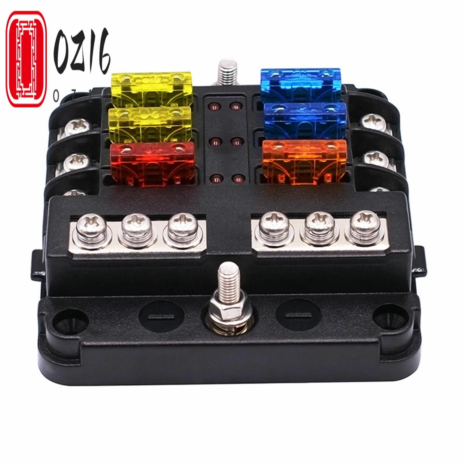 (W E R 6-сторонний водонепроницаемый блок предохранителей со светодиодным индикатором 12 цепей с отрицательным блоком морских совместим автомобиля 12/24 В постоянного тока Лодка RV Грузовик