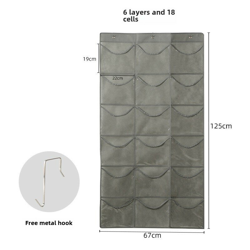 Подвесной органайзер для хранения на двери, для бейсбольных шапок, многослойный, из толстого нетканого материала, в клетку, 18 ячеек, серый цвет (в комплекте крепежный крючок)