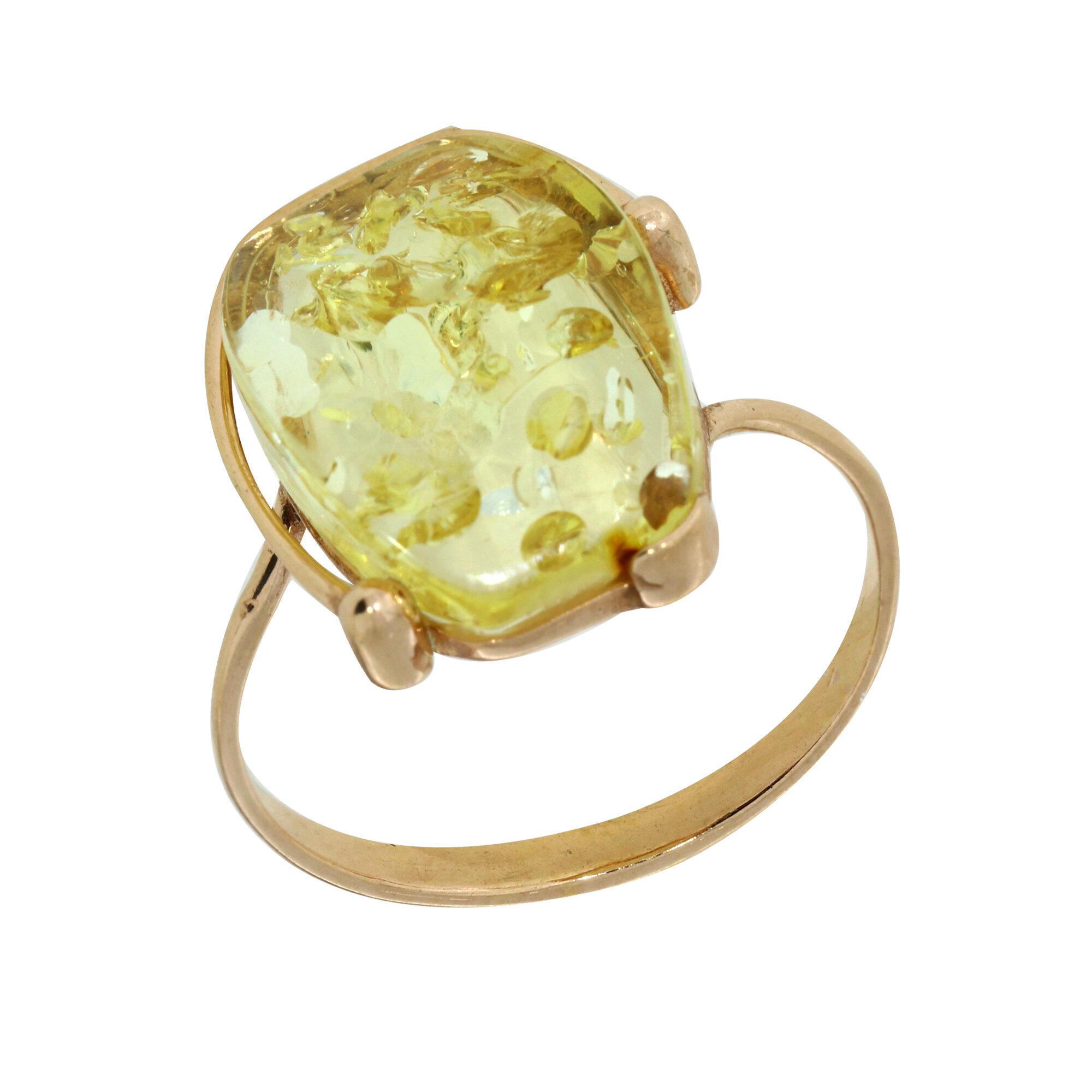 Кольцо, серебро, 925 проба, золочение, янтарь