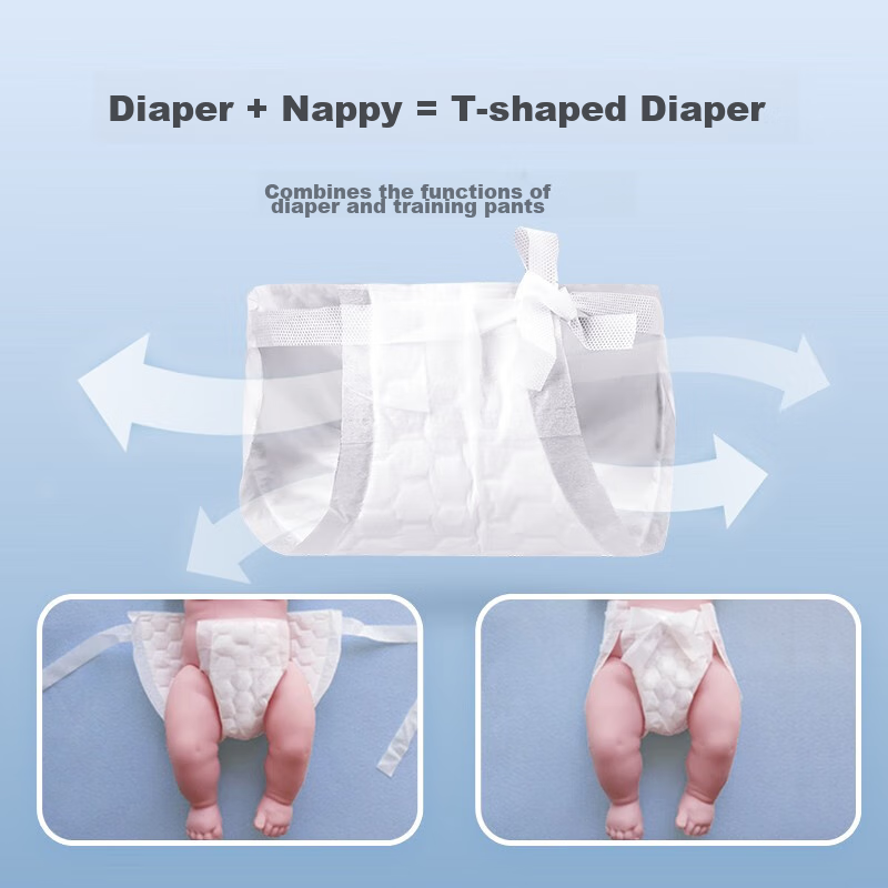 Mianzhirun Baby T-Shaped Diapers [60 Pieces], Baby Diaper Training Pants, Disposable Pants-Style Diapers, M Size