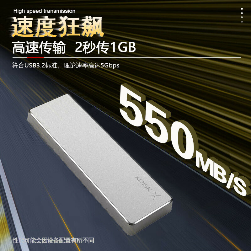 XDISK 128GB USB 3.2 Portable Solid State Drive (PSSD) M Series Type-C Silver Ultra-thin Fashionable Phone Direct Connection Data Backup Compatible with MAC