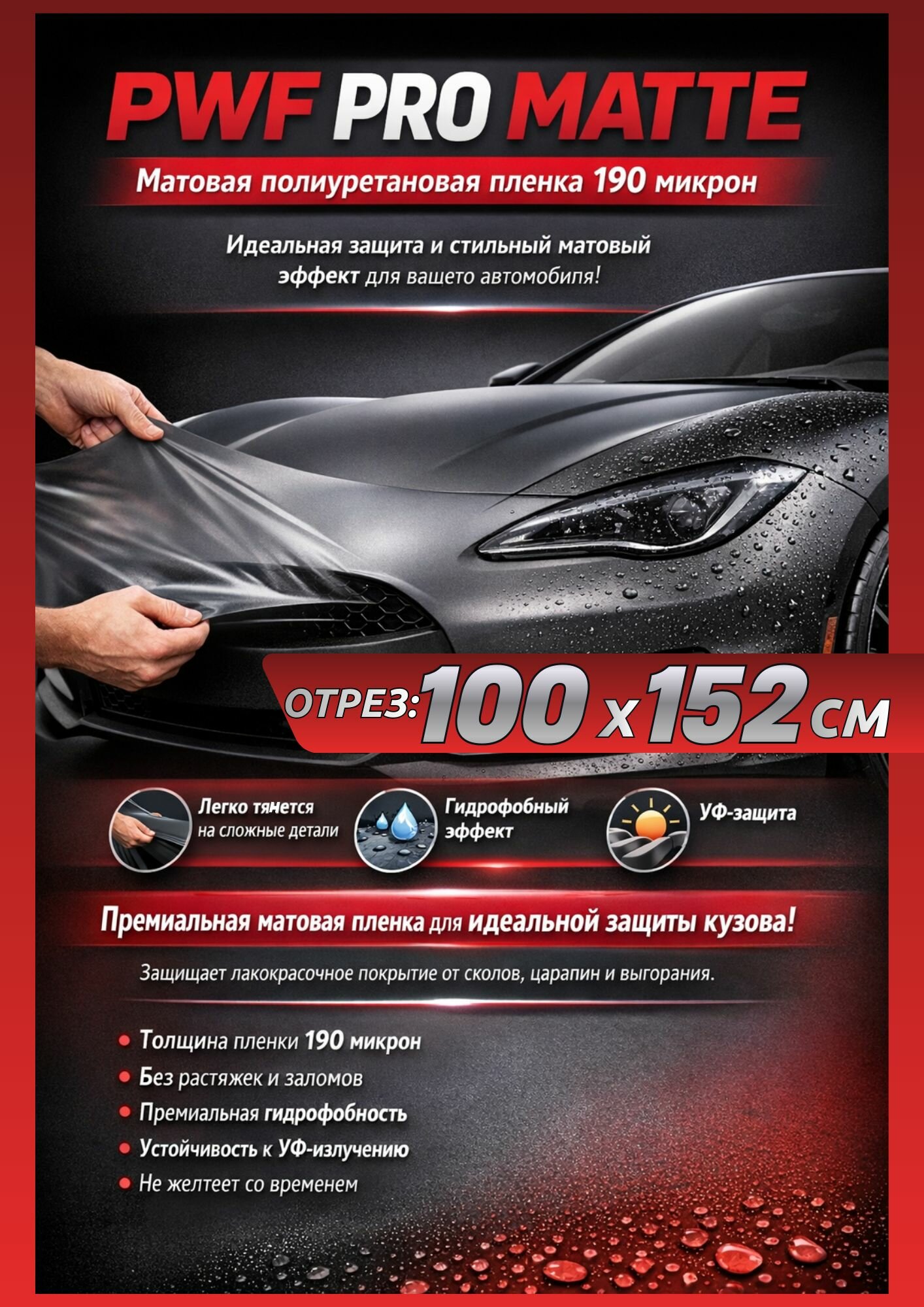 PWF PRO MATTE матовая полиуретановая бронепленка защитная плёнка ППФ PPF 190 мкм 100х152 см