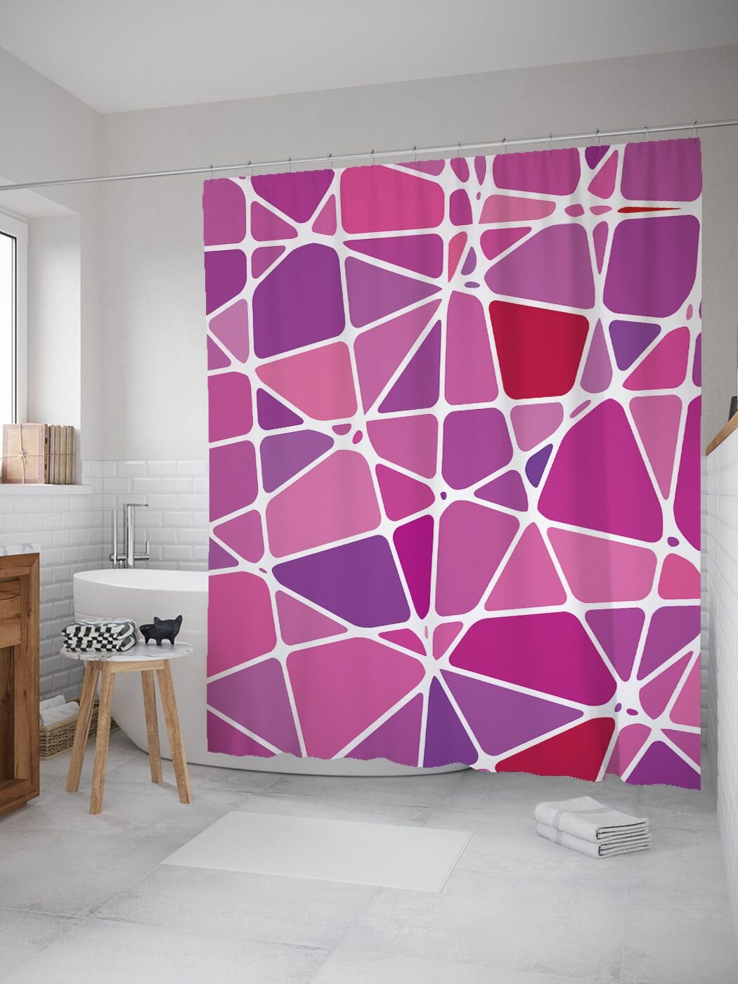 Штора для ванной тканевая 180х200, занавеска водонепроницаемая "Абстрактная сетка", JoyArty